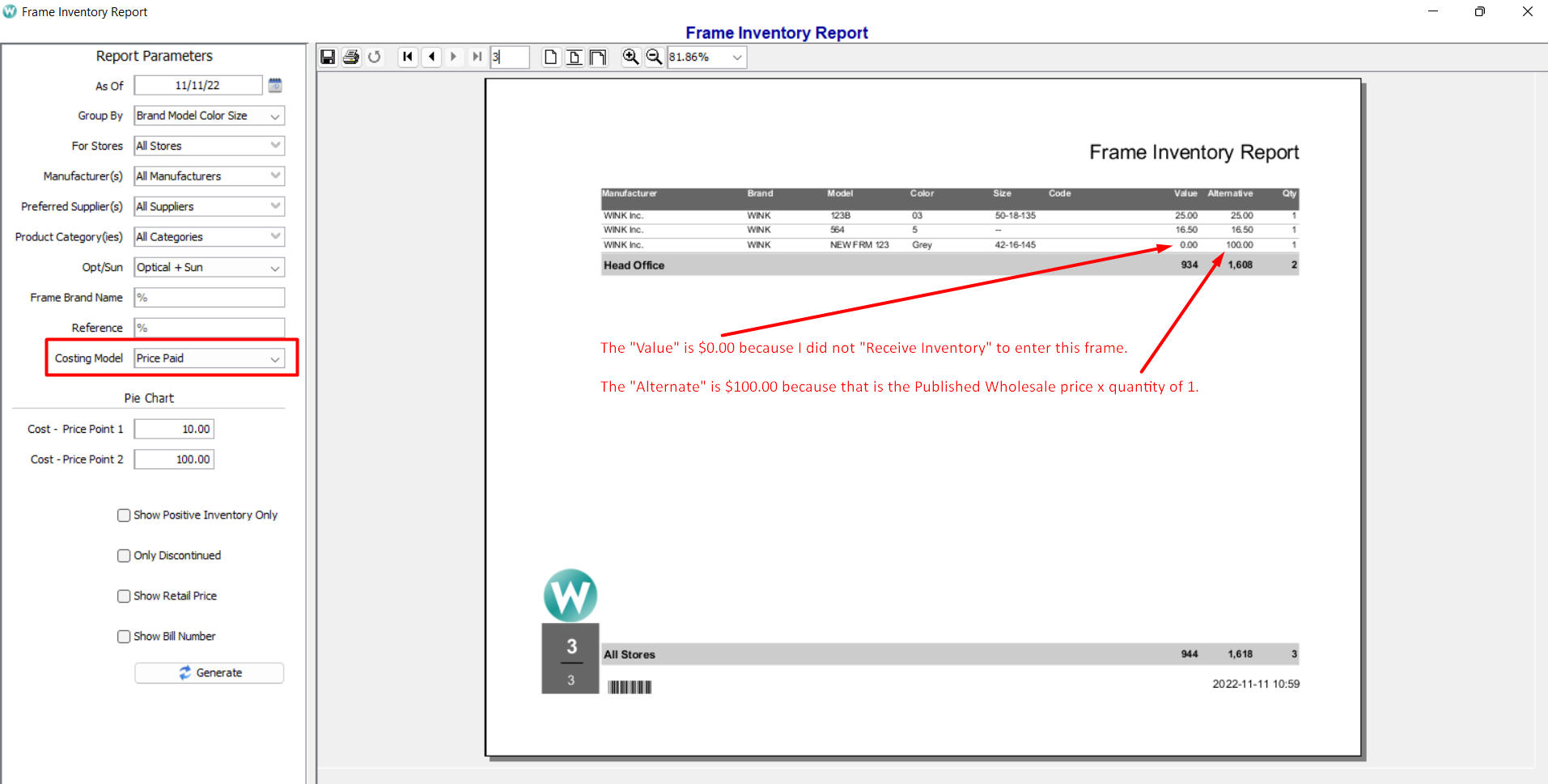 Inventory Report - Value vs. Alternate – WINK