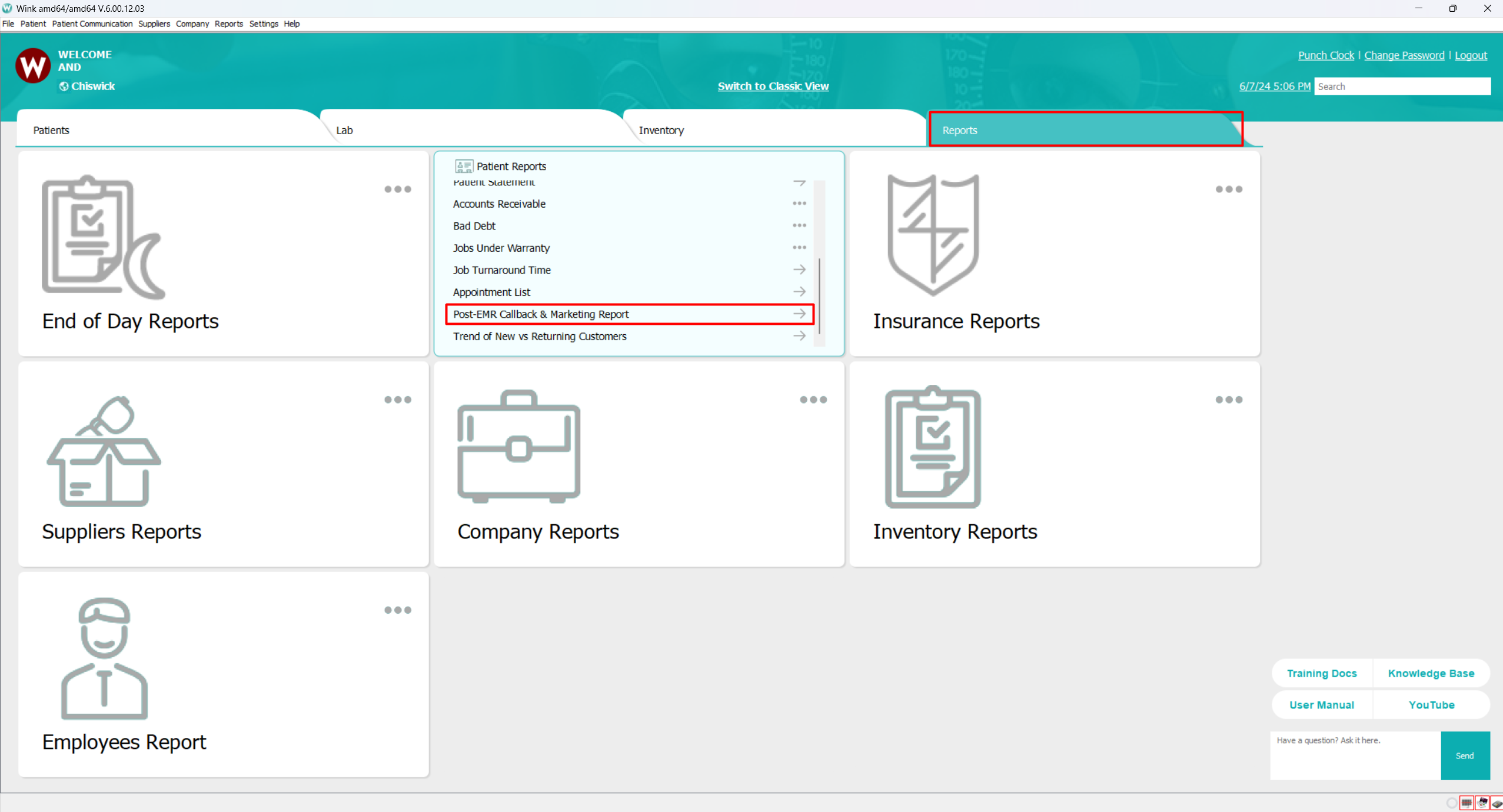 WINK Reports: Post-EMR Callback and Marketing Report – WINK