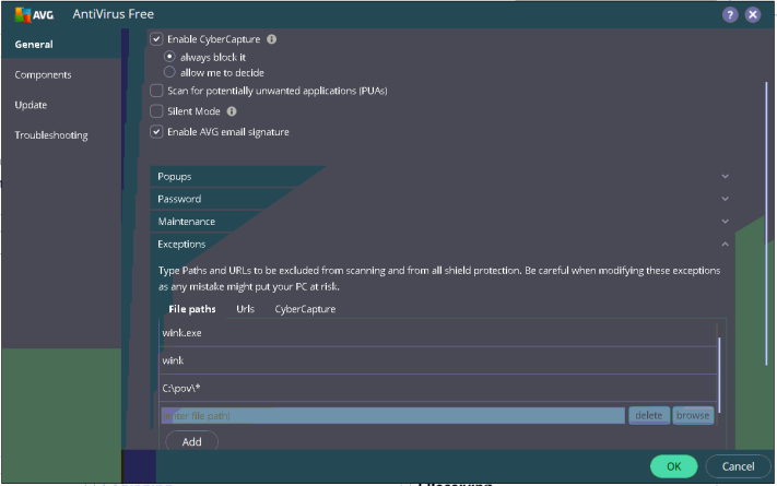 WINK Performance Issues: Configuring AVG Antivirus – WINK
