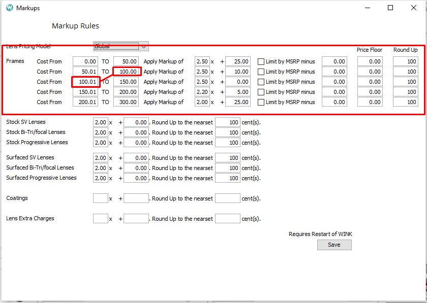 Frame price markup – WINK